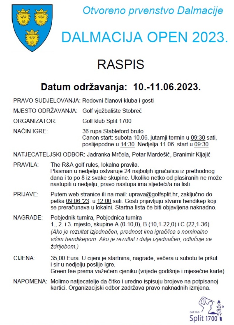 Dalmacija open – Golf Klub Split 1700